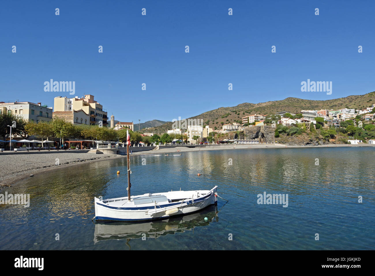 Village and beach of Portbou, Girona province, Catalonia, Spain Stock ...