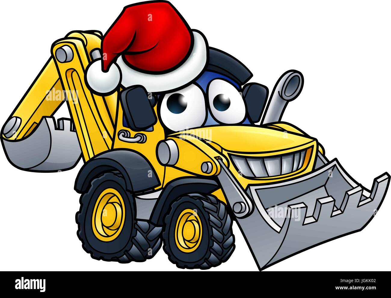 Cartoon Christmas Digger Bulldozer Character Stock Vector Image & Art ...