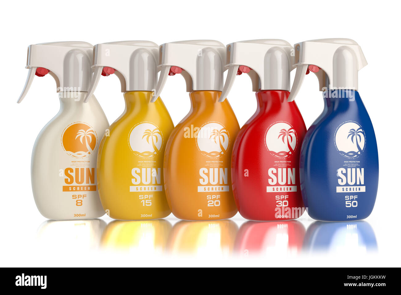 Sun screen cream, oil and lotion containers with different spf. Sun ...