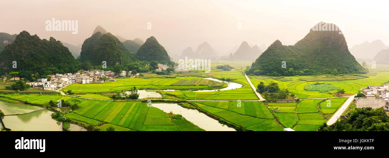 Stunning rice field view with karst formations in Guangxi, China Stock ...