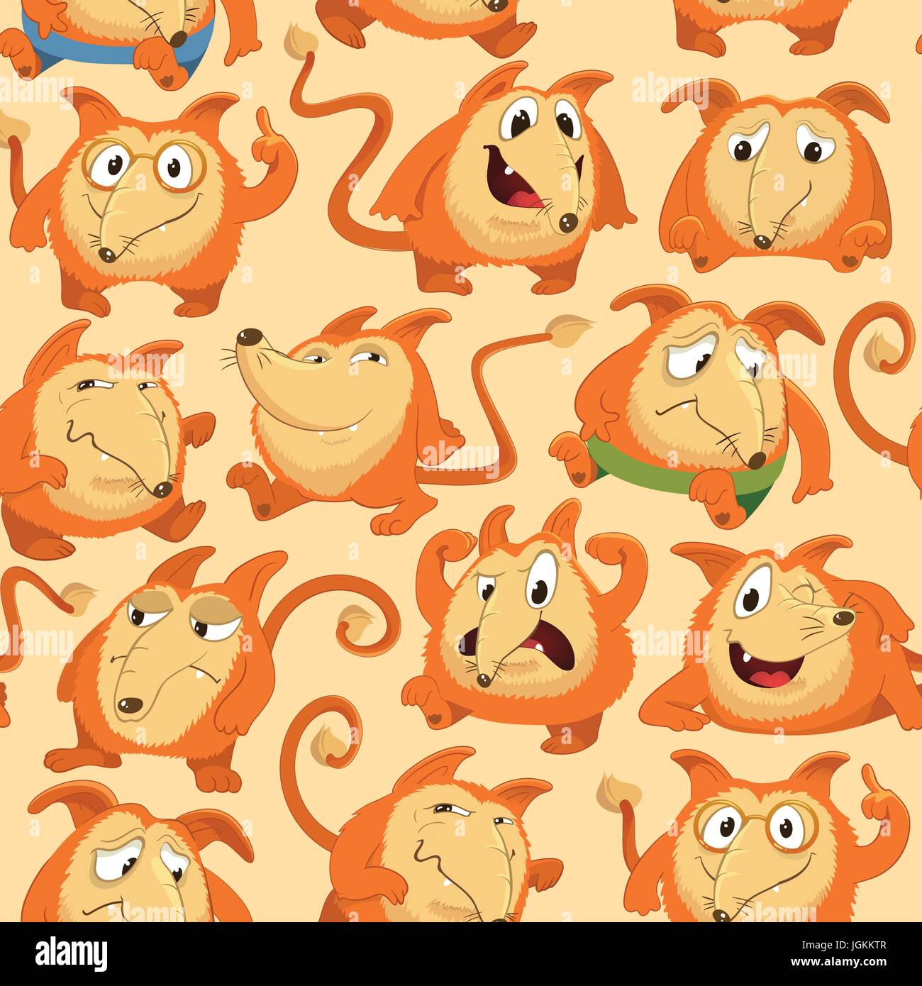Seamless pattern with funny fox expressing various emotions in ...