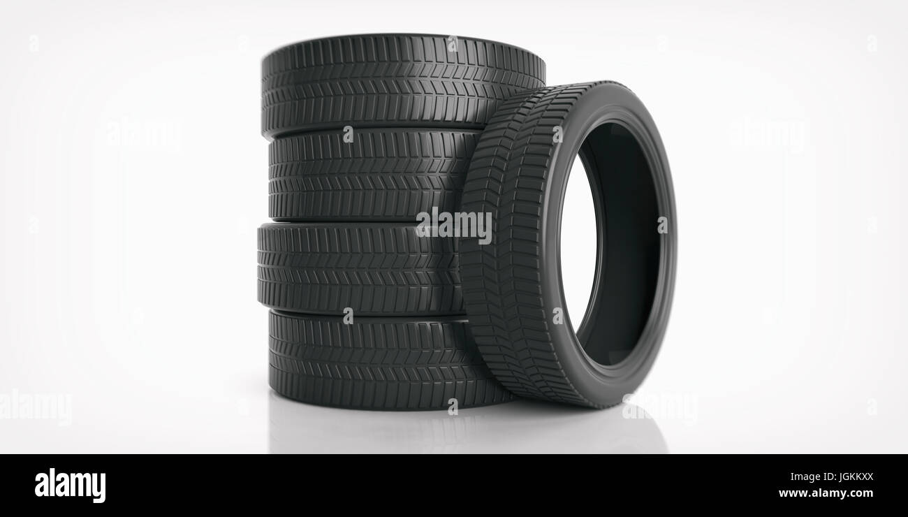 Car tires stack on white background. 3d illustration Stock Photo - Alamy
