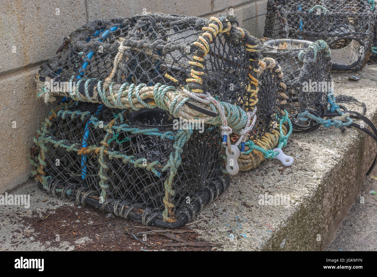 Fishing pots on the quayside at Newquay harbour, Cornwall Stock Photo ...