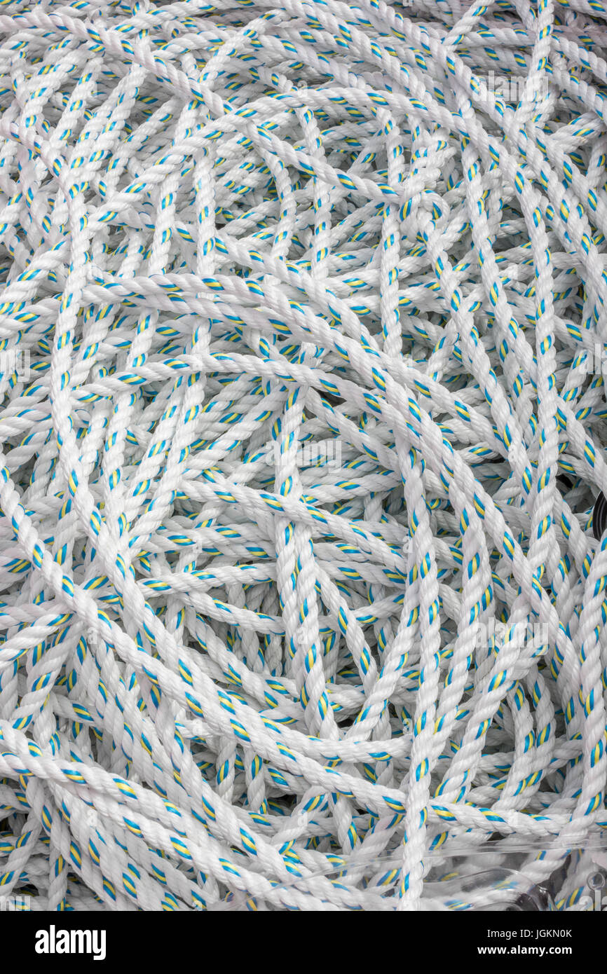 Fishermen's ropes on the quayside at Newquay harbour, Cornwall ...