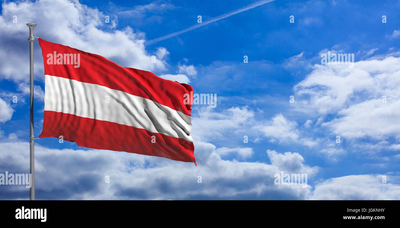 Austria flag waving on a blue sky background. 3d illustration Stock ...