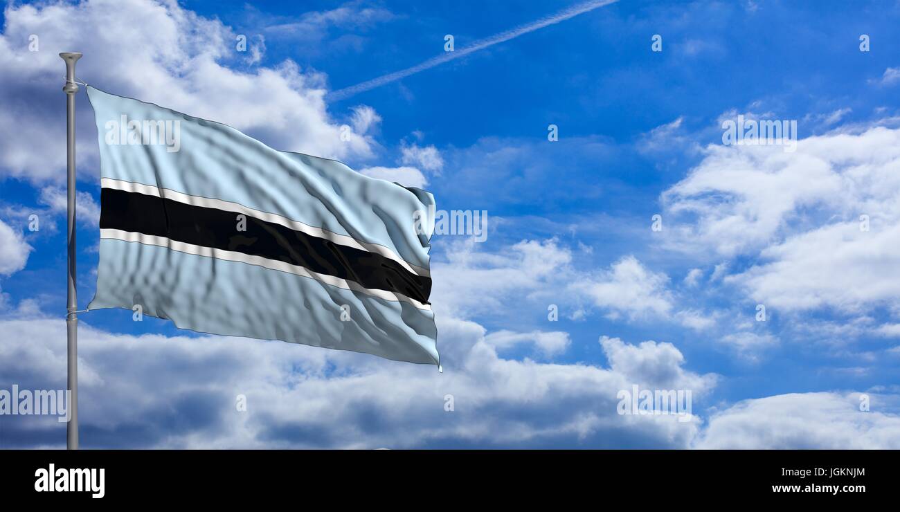 Botswana flag waving on a blue sky background. 3d illustration Stock ...
