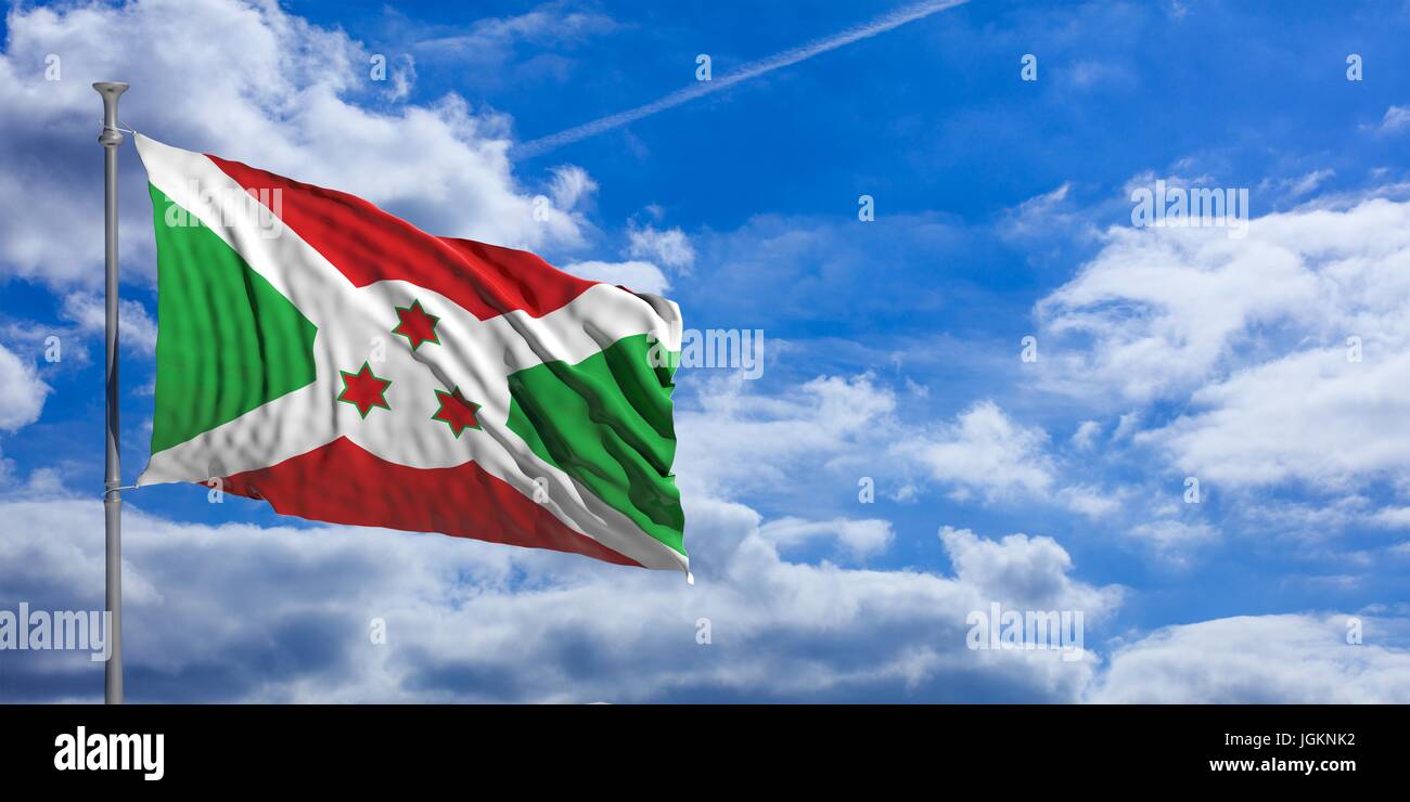 Burundi flag waving on a blue sky background. 3d illustration Stock ...