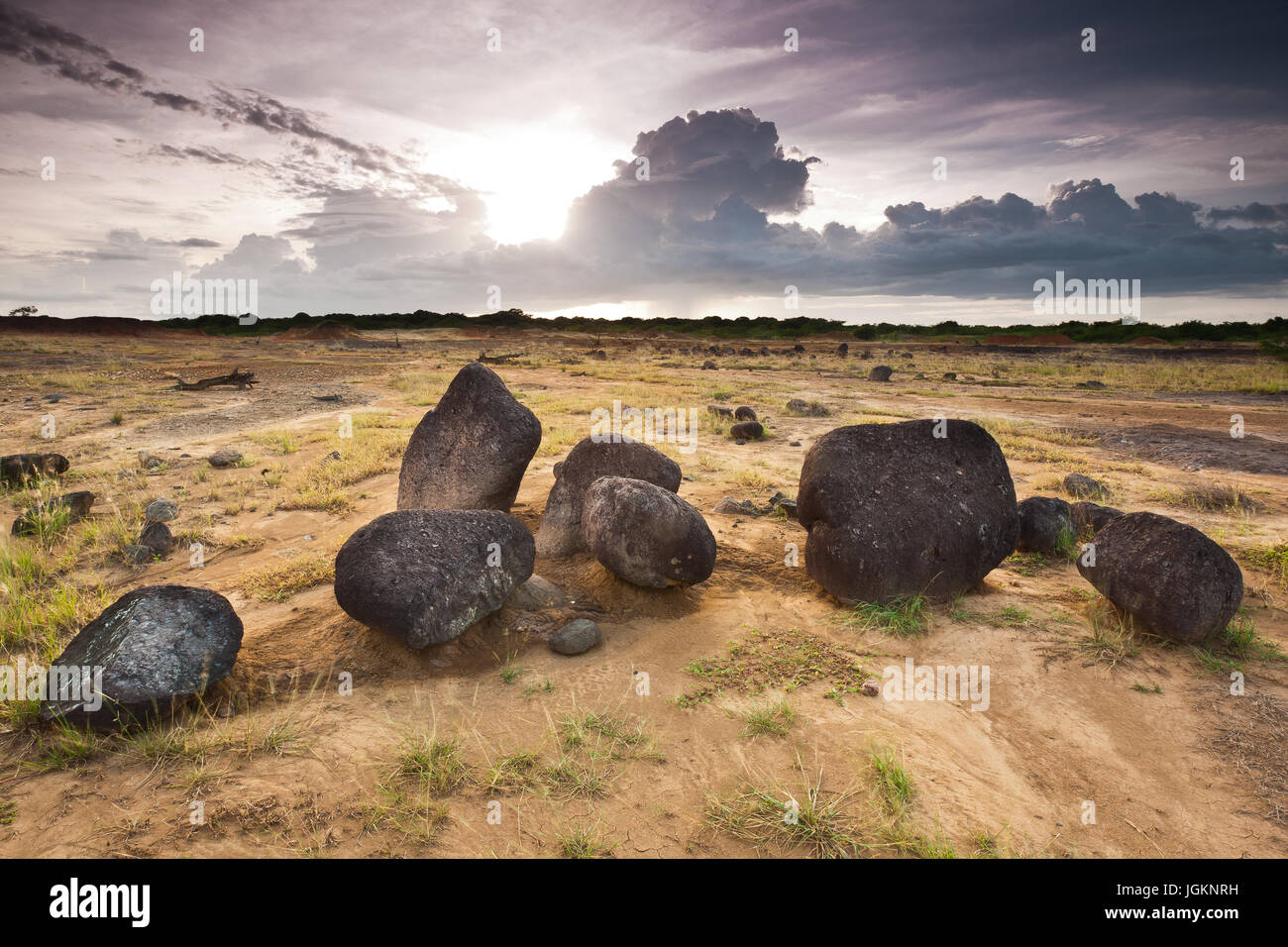 Panama landscape with volcanic boulders in the desert of Sarigua ...