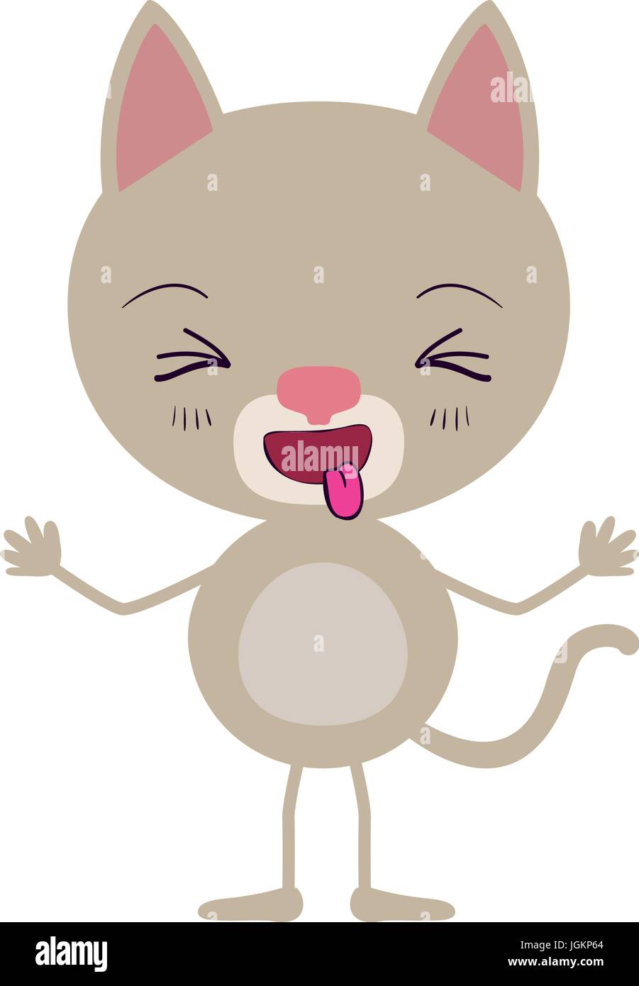 colorful caricature of cute cat disgust expression and sticking out ...