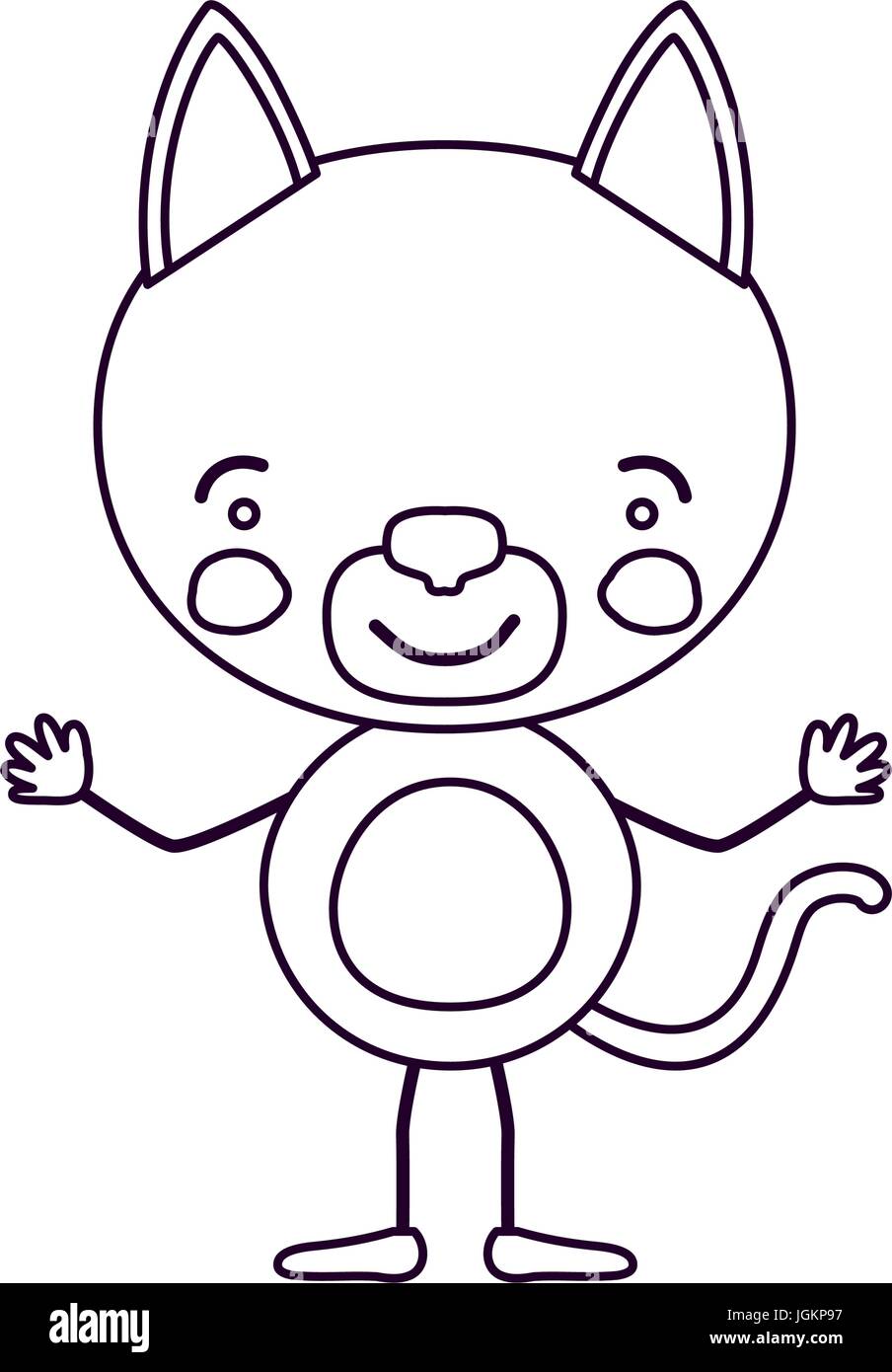 sketch contour caricature of cute cat tranquility expression Stock ...