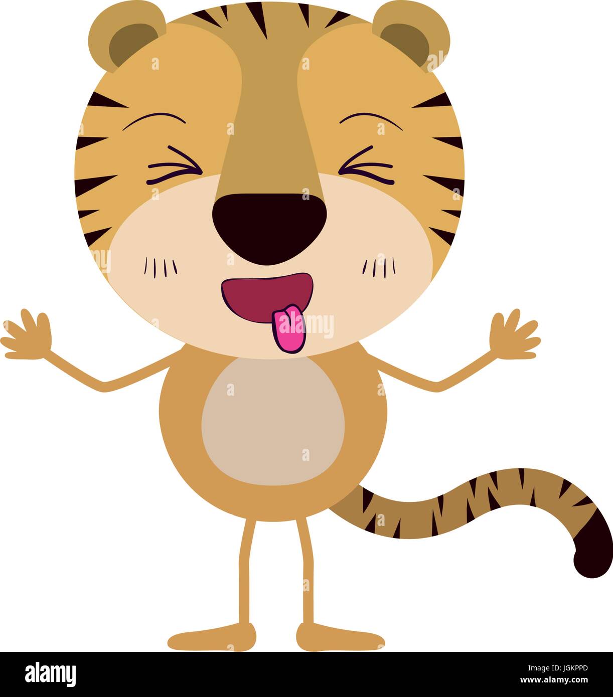 colorful caricature of cute tiger disgust expression and sticking out ...