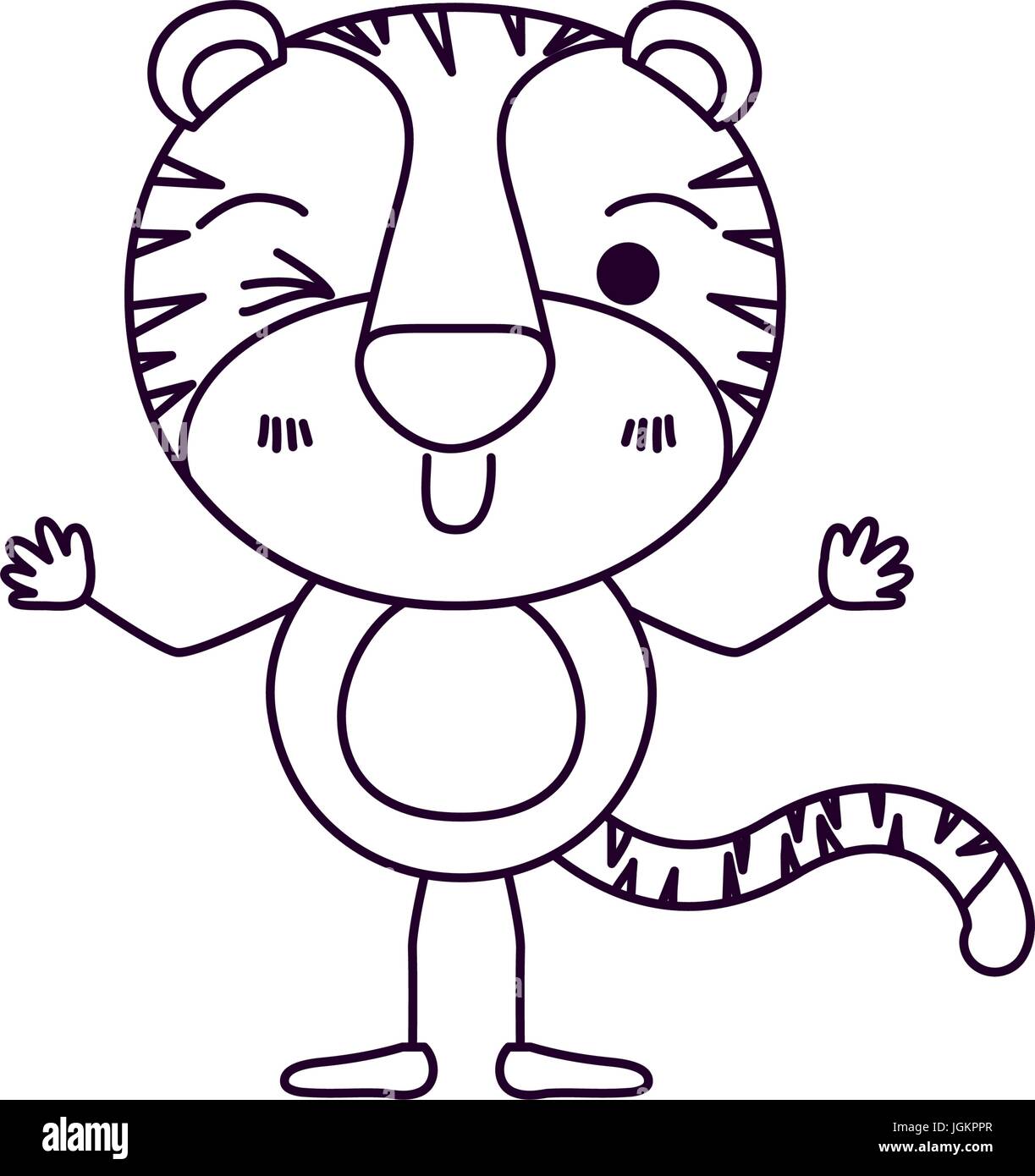 sketch contour caricature of cute tiger wink eye expression Stock ...