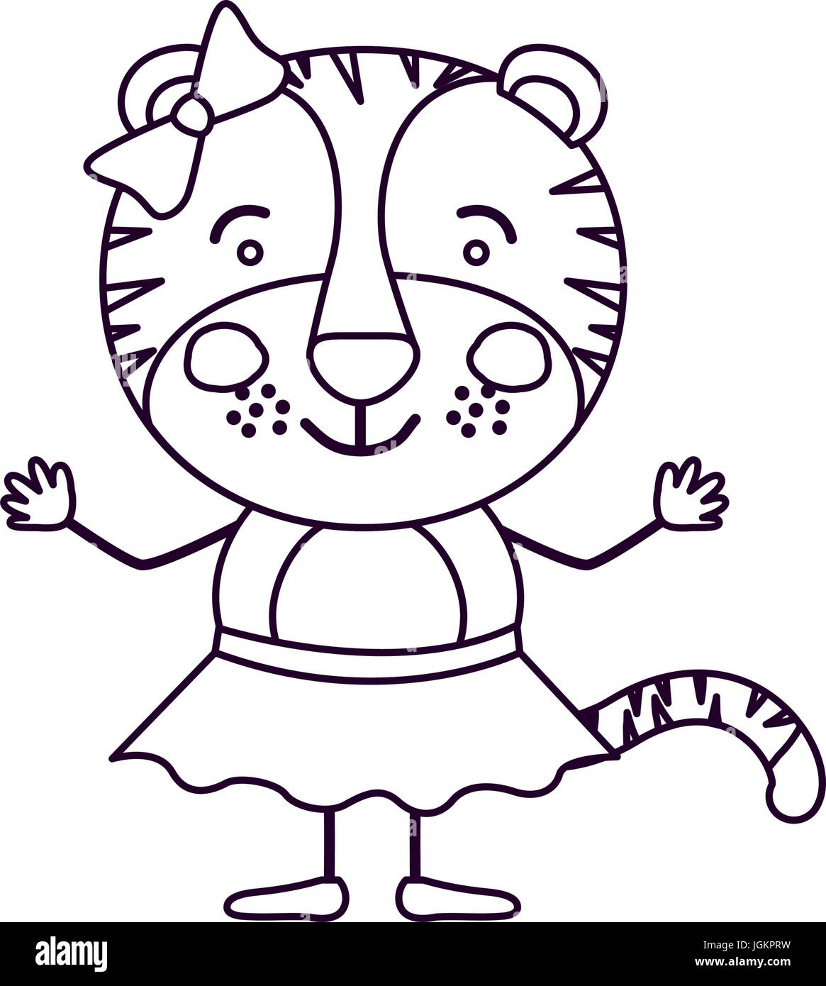sketch contour caricature of cute expression female tigress in skirt ...