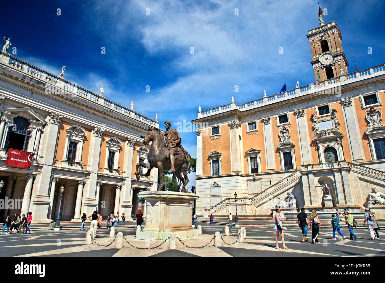 The equestrian statue of Marcus Aurelius at the Piazza del Campidoglio ...