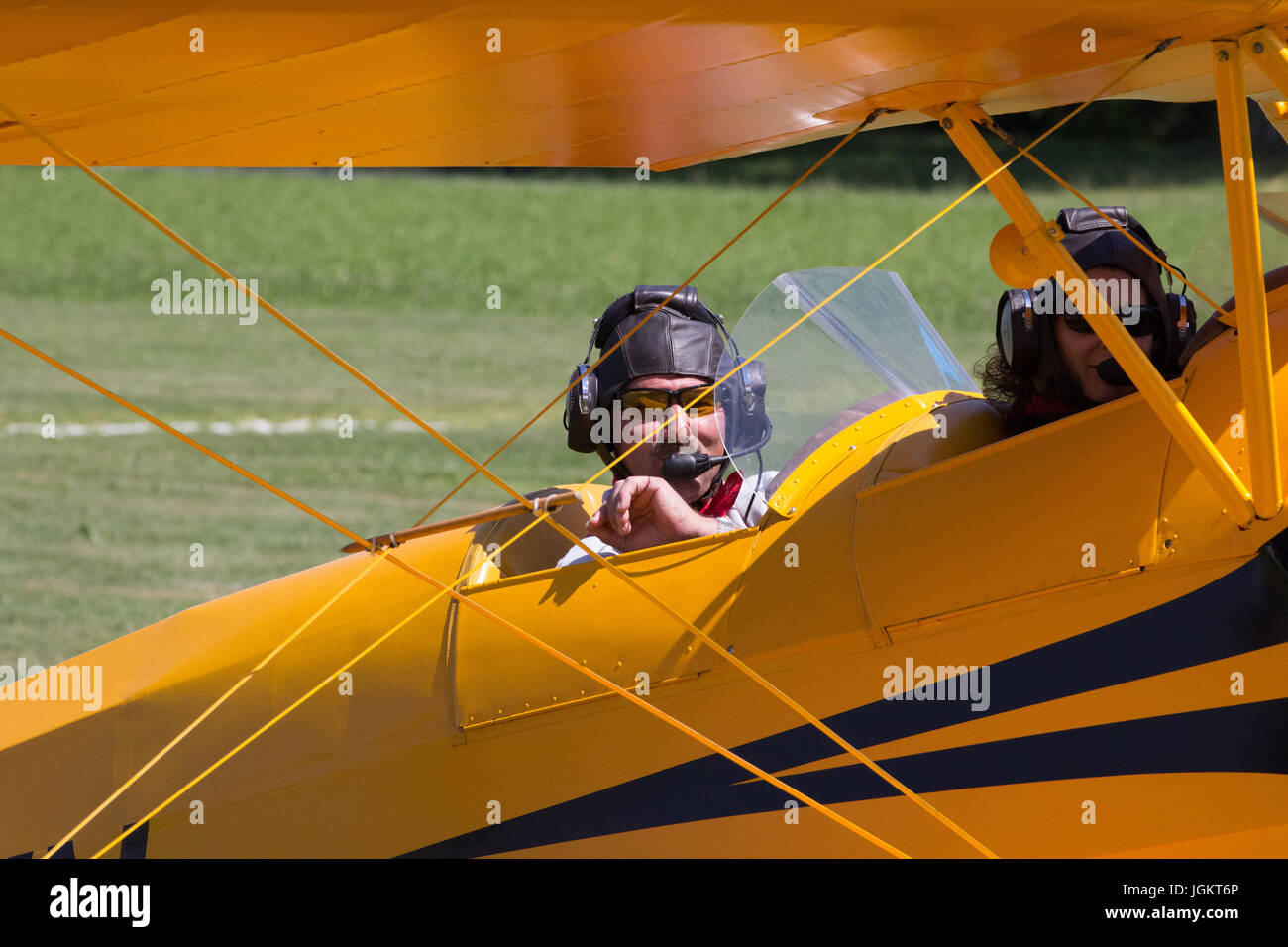 Swiss Yellow Biplane Preparing for Takeoff Stock Photo - Alamy