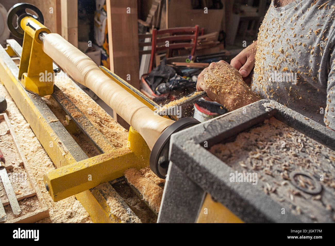 Man working on woodworking lathe hi-res stock photography and images ...