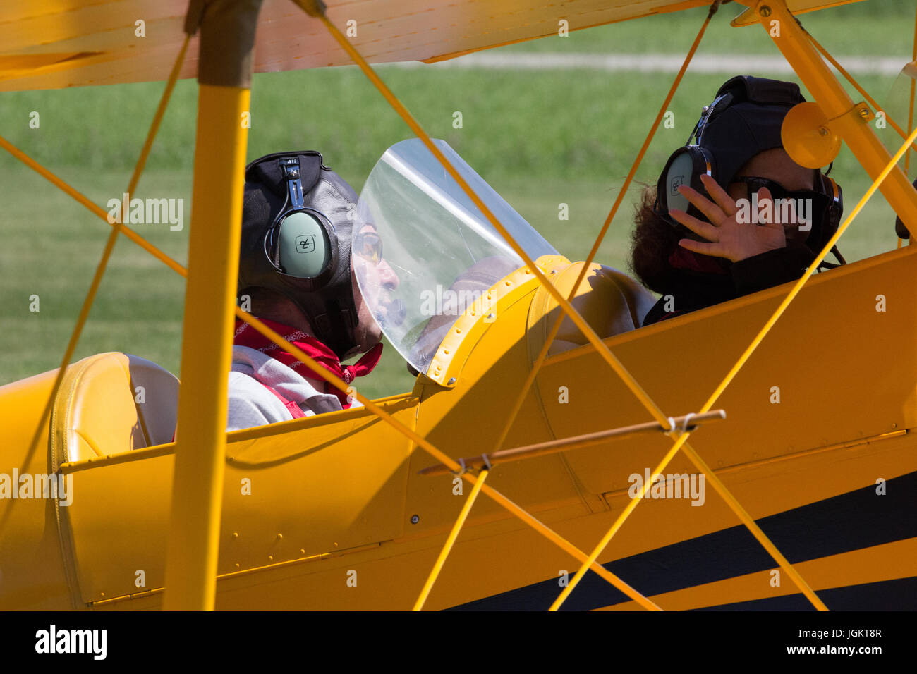 Swiss Yellow Biplane Preparing for Takeoff Stock Photo - Alamy