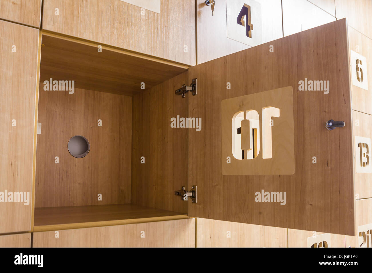 Wooden storage box in the gym with number ten Stock Photo - Alamy