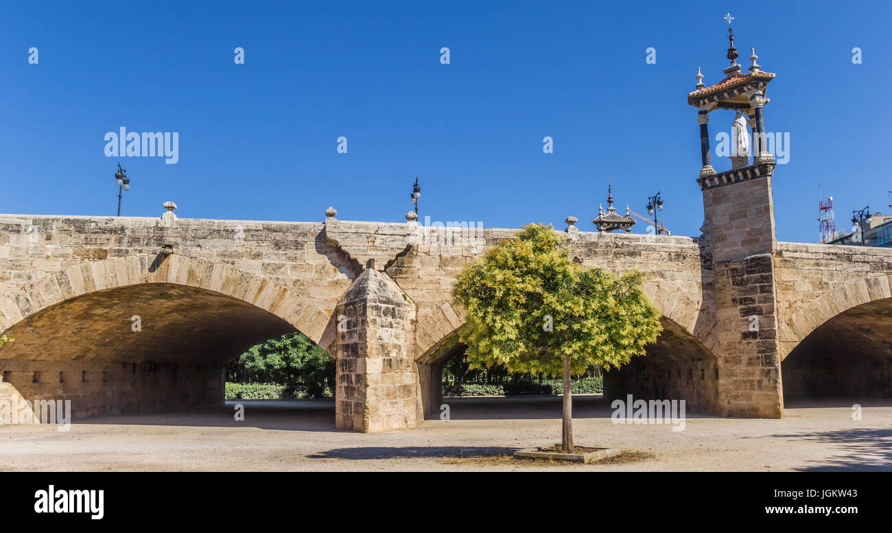 Historic Puente del Real bridge in Turia river park in Valencia, Spain ...