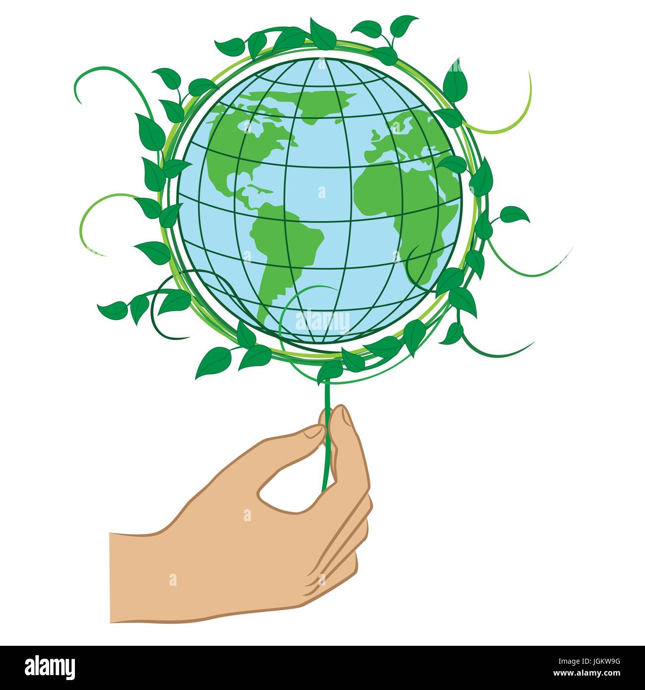 Human hand holding the Green Planet Earth, ecology conceptual vector ...