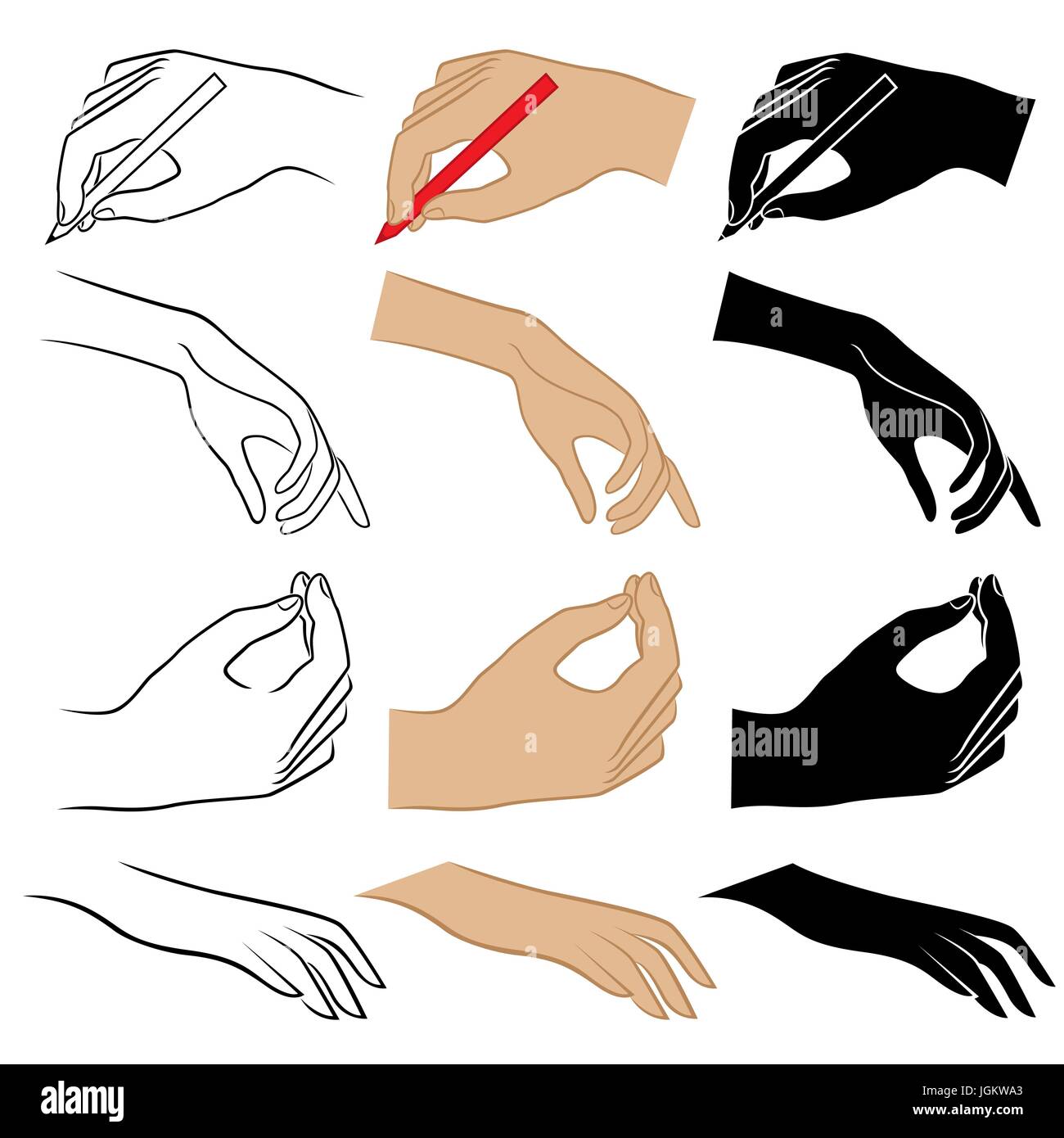 Set of twelve human hands, hand drawing vector illustrations isolated ...