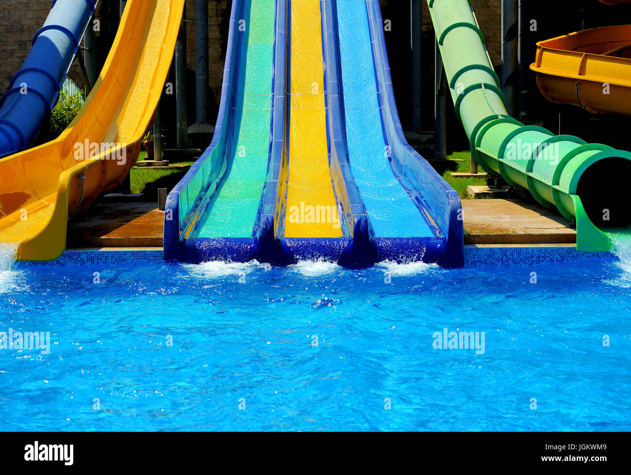 Colorful water slides at the water park Stock Photo - Alamy
