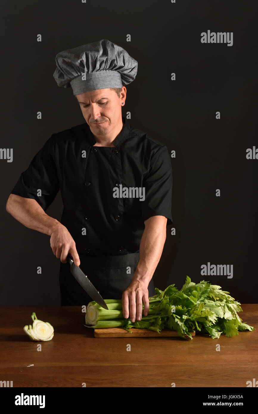 chef chopping a celery Stock Photo - Alamy