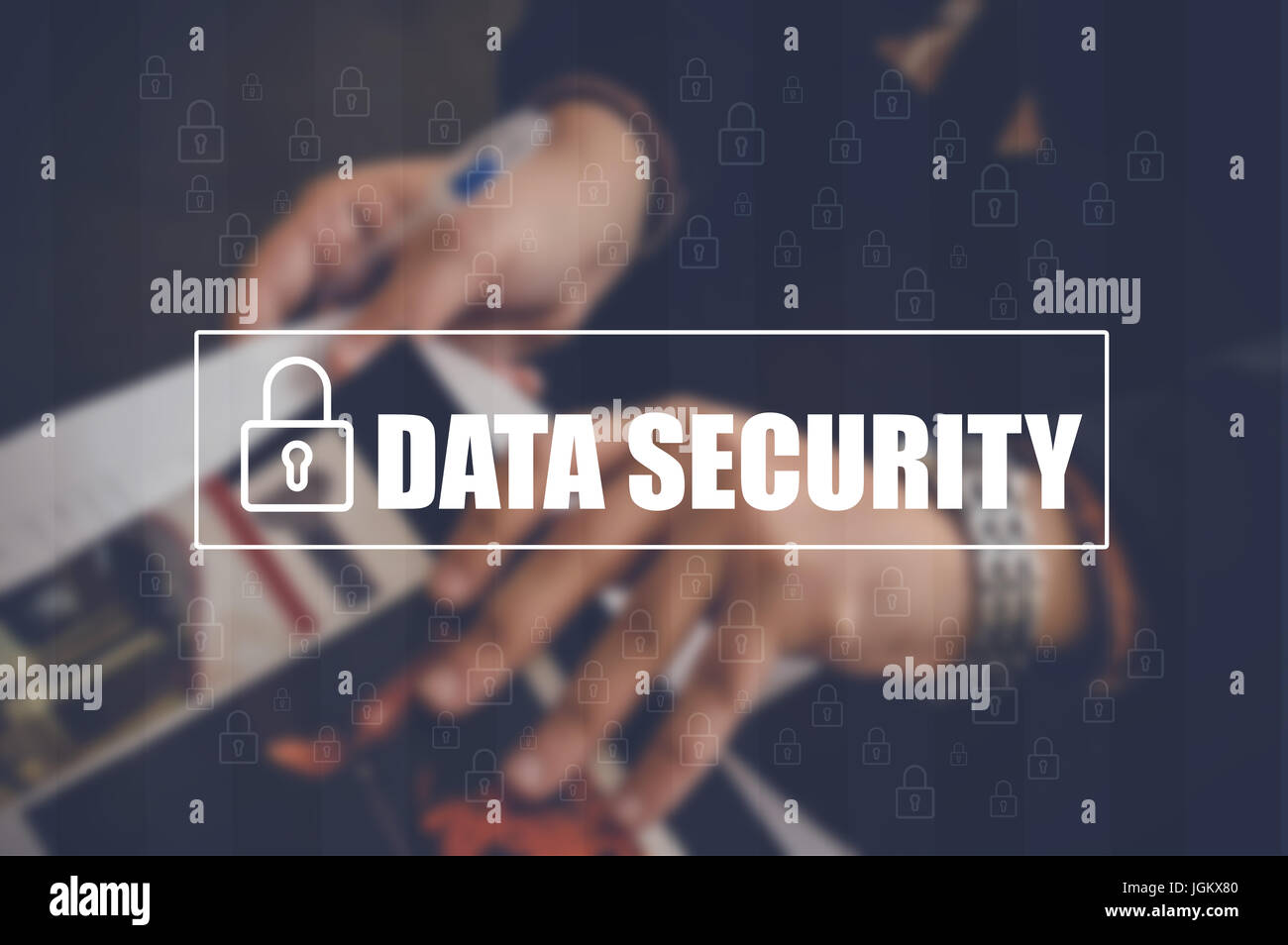 data security with blurring business office background Stock Photo - Alamy