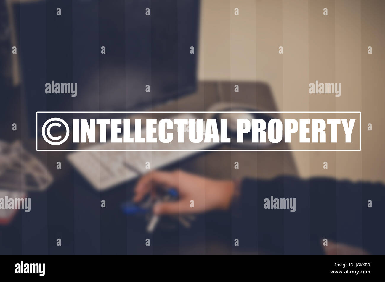Intellectual property rights concept background, businessman working in ...