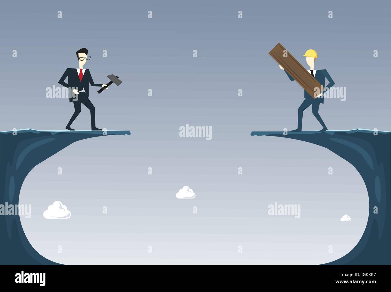 Business People Building Bridge Over Cliff Gap Partner Support ...