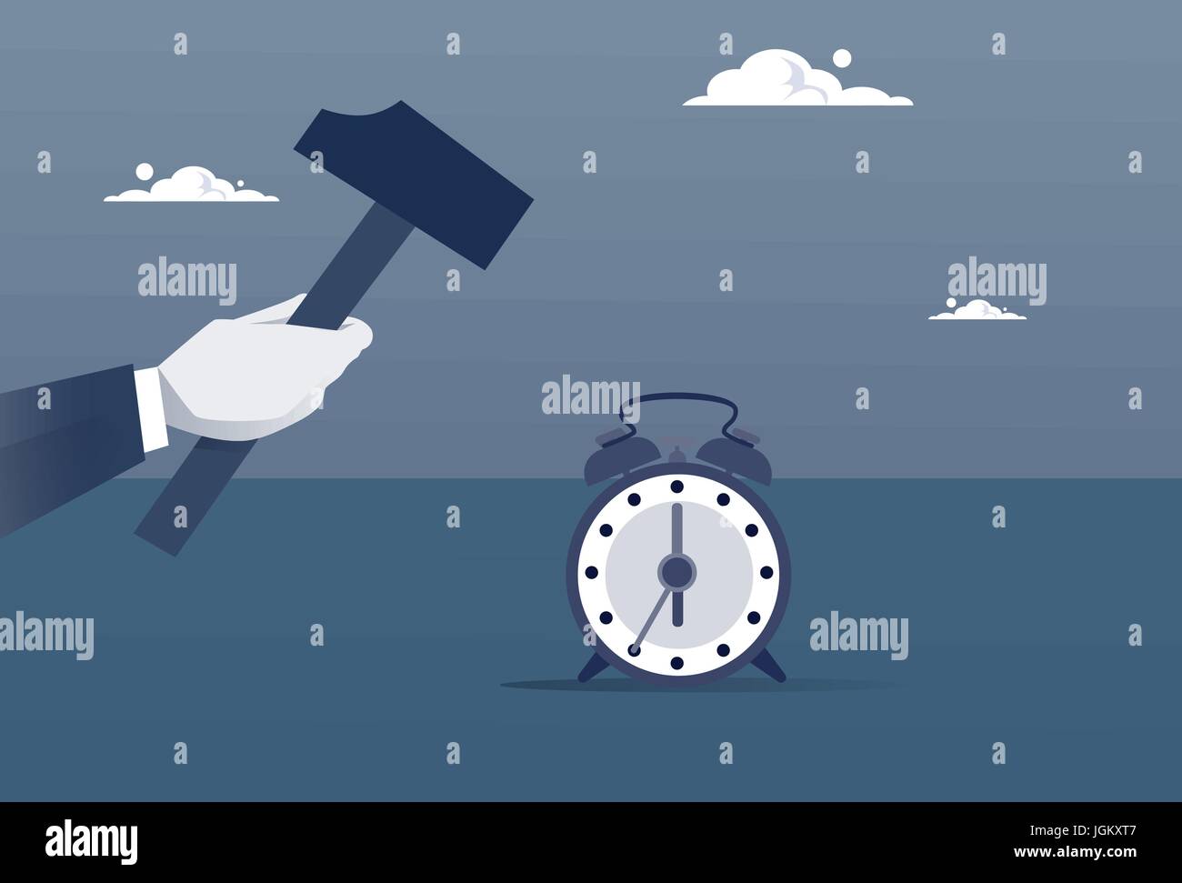 Hand Hold Hammer Broking Alarm Clock Time Management Concept Stock ...