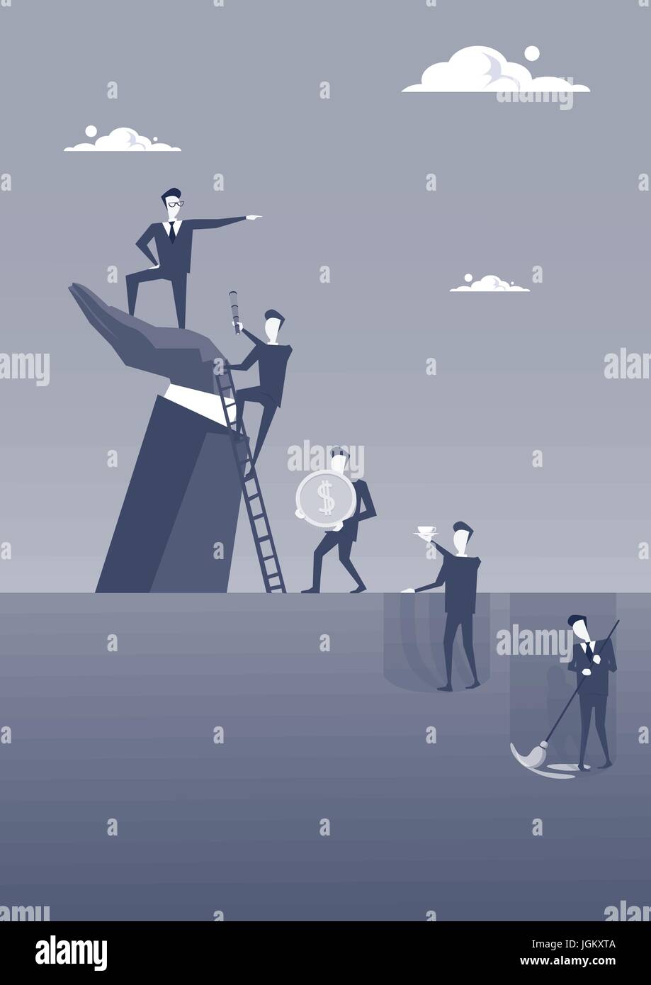 Business Man Standing On Big Businessman Hand Point Finger Leader Of ...