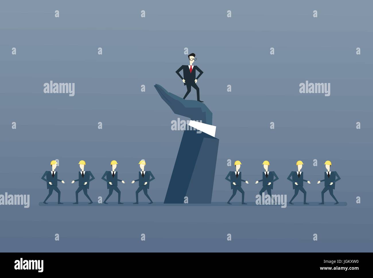 Businessman Standing Up On Big Hand Leader With Business People Group ...