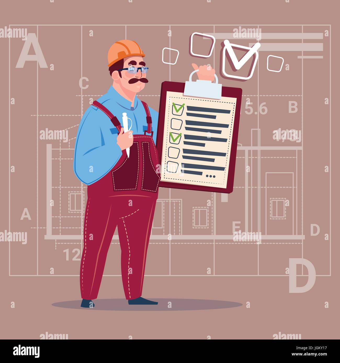 Cartoon Builder Carpenter Hold Checklist Construction Worker Over ...