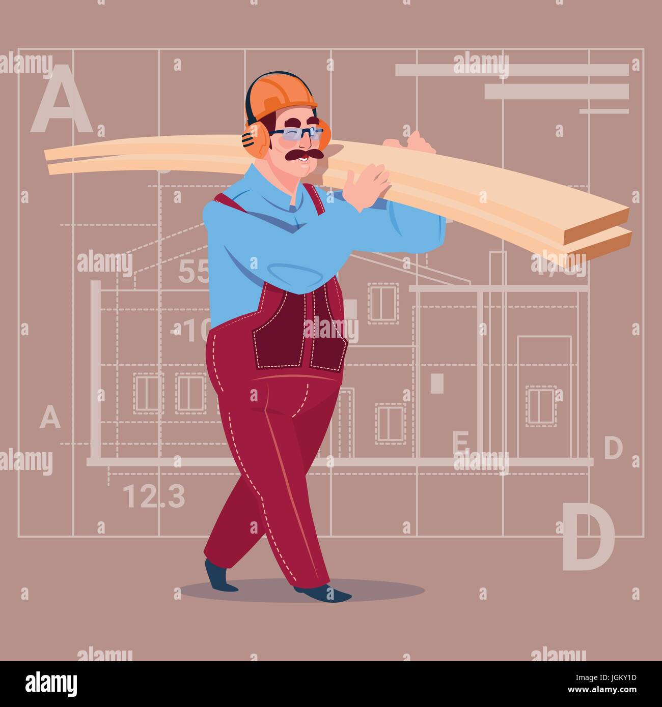 Carpenter holding plank wood Stock Vector Images - Alamy