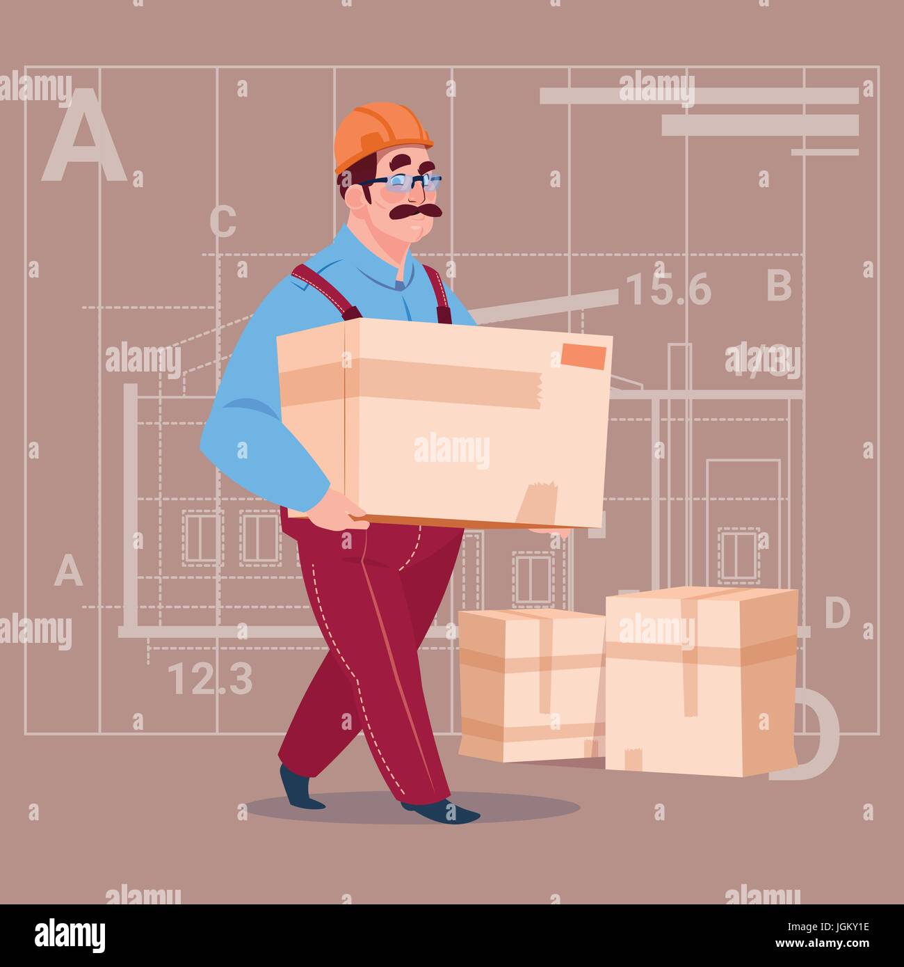 Cartoon Builder Carry Box Wearing Uniform And Helmet Construction ...