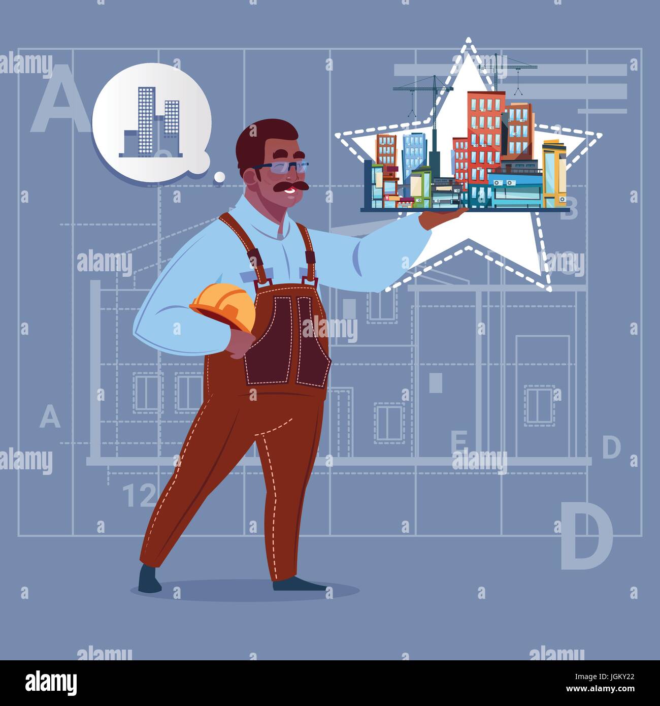 Cartoon African American Builder Holding Small House Ready Real Estate ...