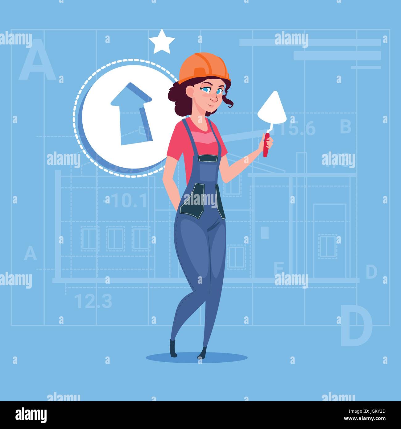 Cartoon Female Builder Wearing Uniform And Helmet Construction Hold ...