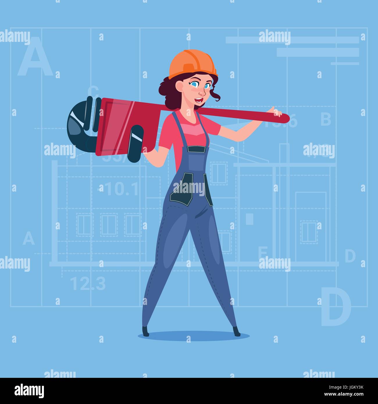 Cartoon Female Builder Wearing Uniform And Helmet Construction Worker ...