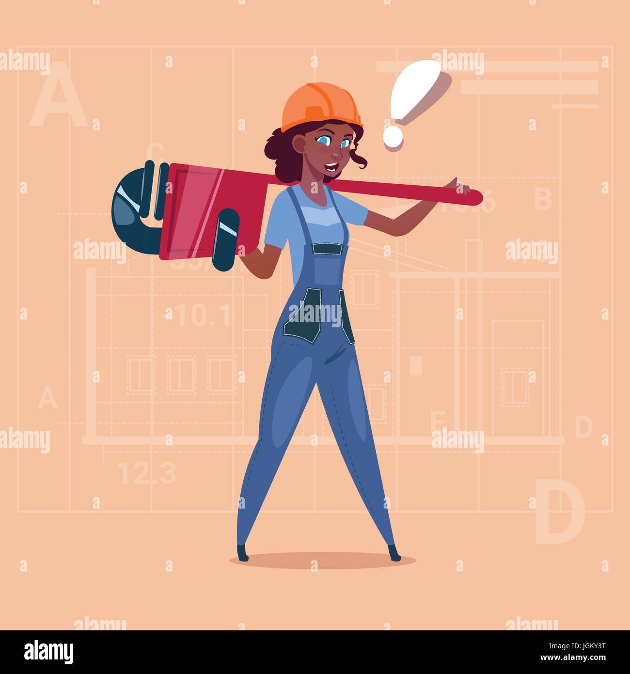 Cartoon Female Builder Wearing Uniform And Helmet African American ...
