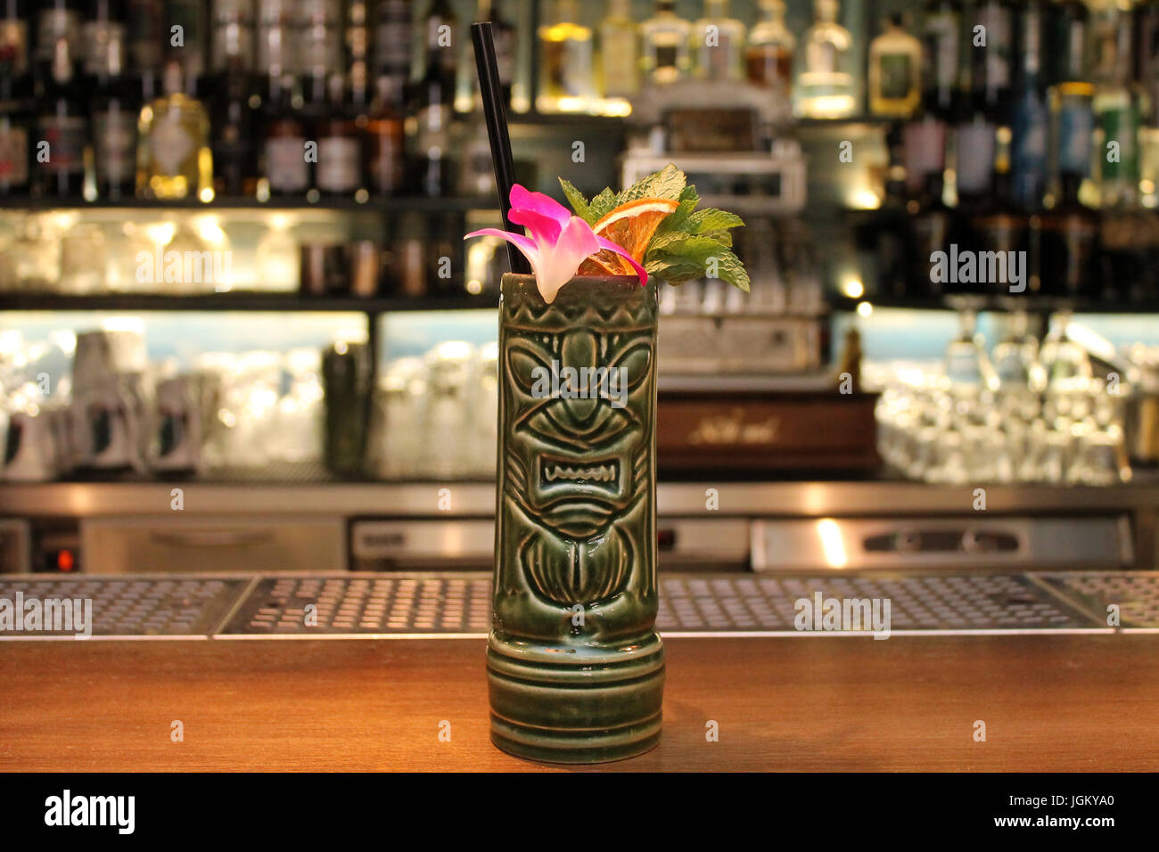 Popular summer drink - zombie cocktail.Tropical cocktail served in a ...