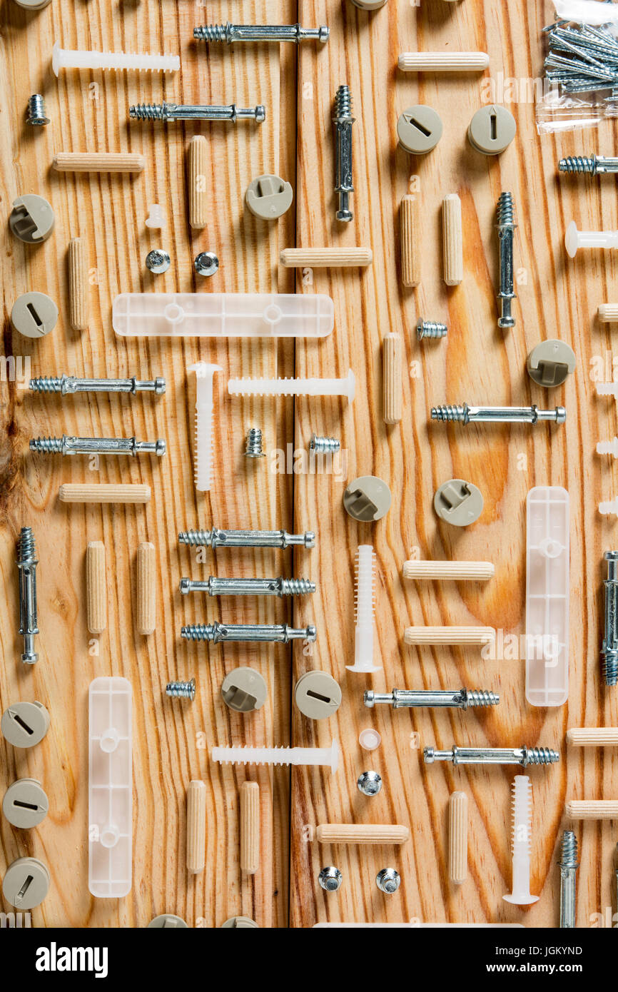 Assorted Woodwork and Carpentry or Construction Tools on pine wood ...