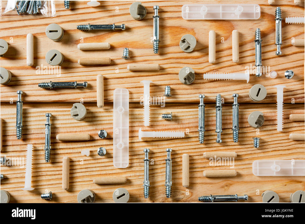 Assorted Woodwork and Carpentry or Construction Tools on pine wood ...