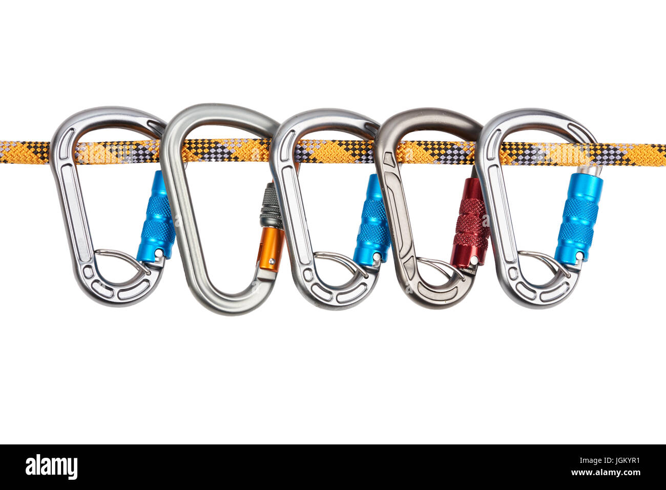 Carabiner with rope isolated on white background Stock Photo - Alamy