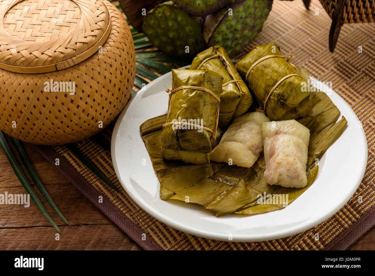 Bananas with Sticky Rice (Khao Tom Mat or Khao Tom Pad).Thai dessert ...