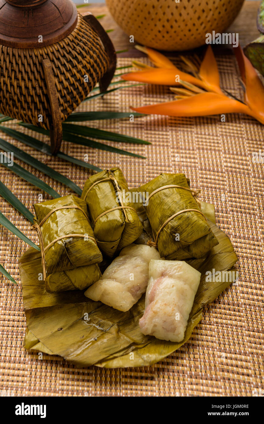 Bananas with Sticky Rice (Khao Tom Mat or Khao Tom Pad).Thai dessert ...