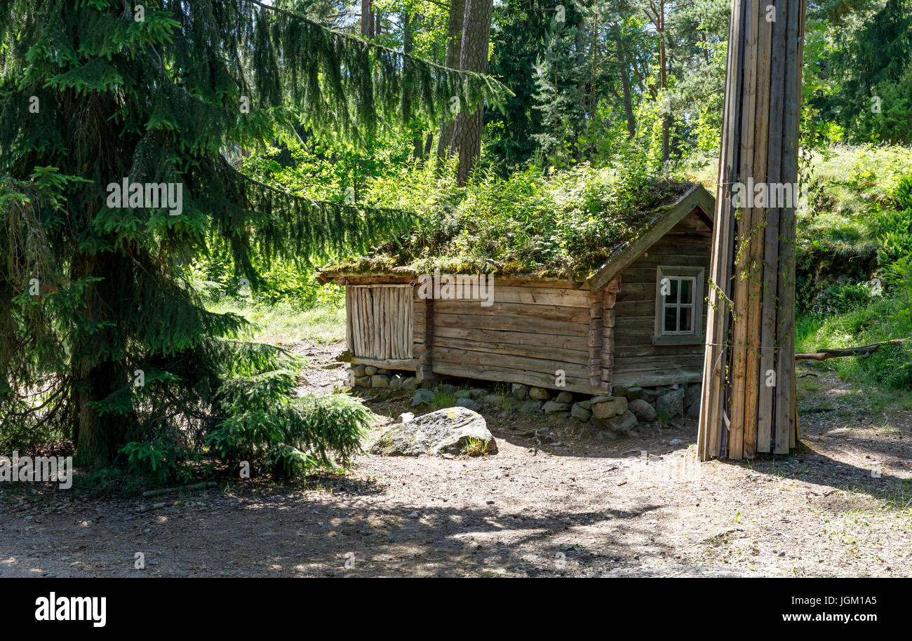 Exterior of an old wood made farm house or log cabin in forest Stock ...