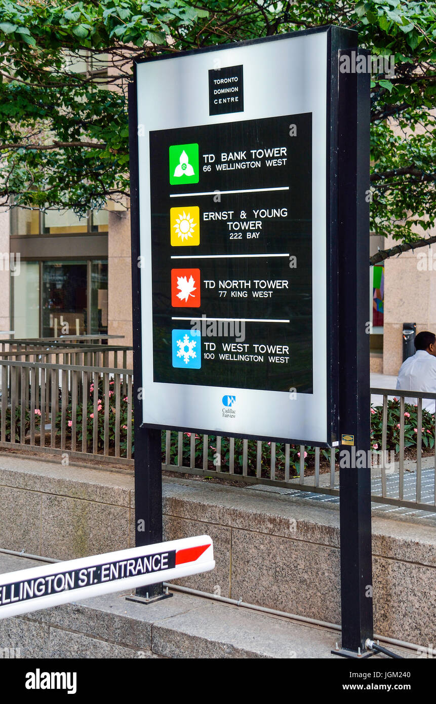 Toronto, Canada - July 22, 2014: Parking garage with signs for Dominion ...