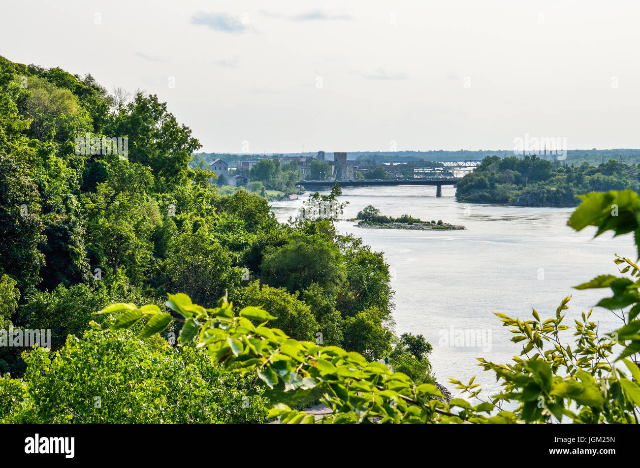 Skyline or cityscape of Hull in Gatineau, Quebec with river and bridges ...