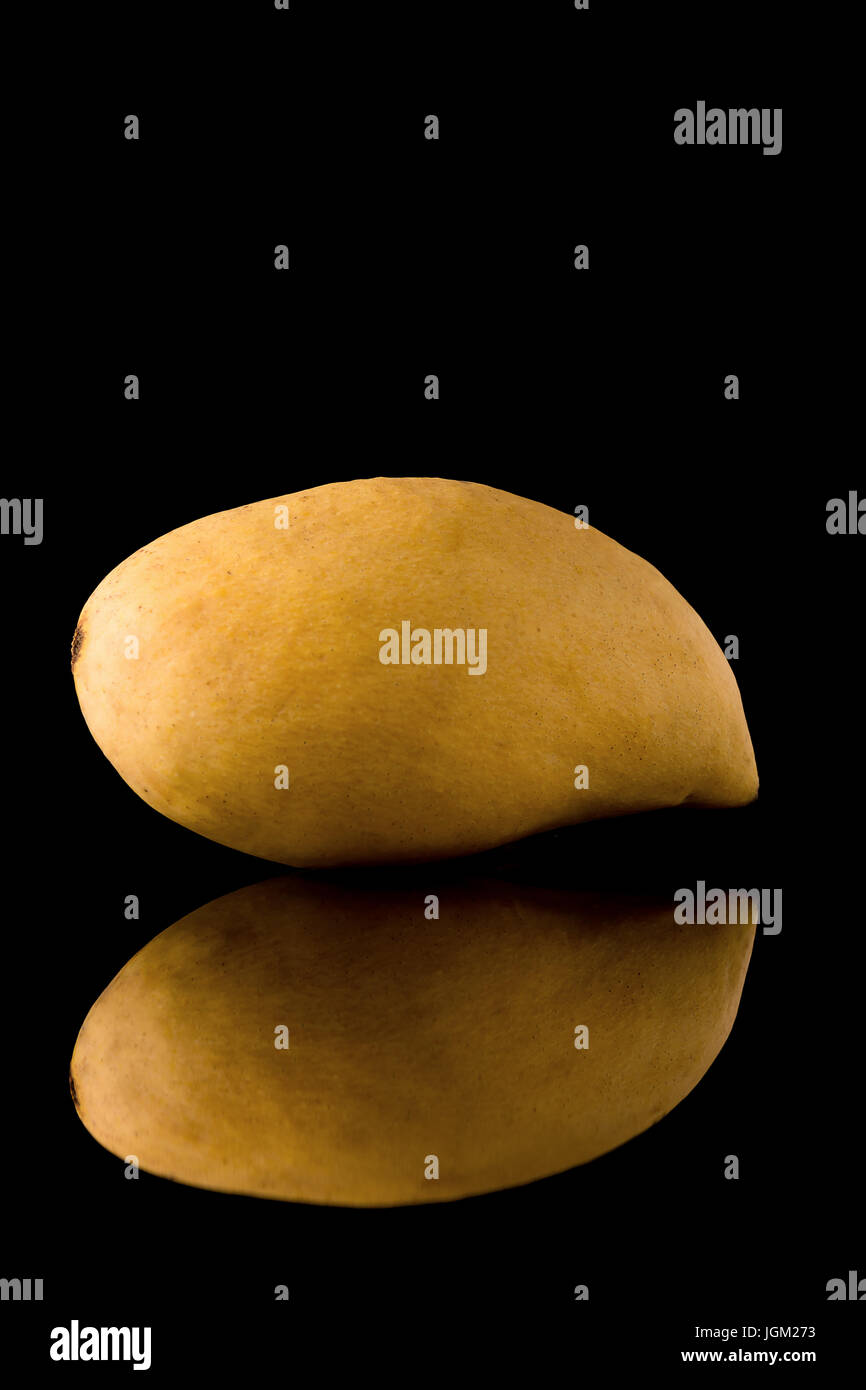 Fresh mango on a black reflective background, Studio shot Stock Photo ...